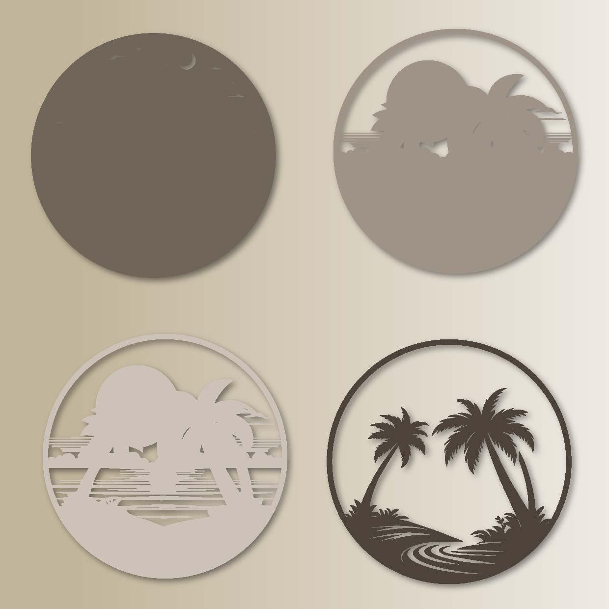 3D Beach Sunset SVG | Layered Palm Tree Laser Cut File | Multilayer ...