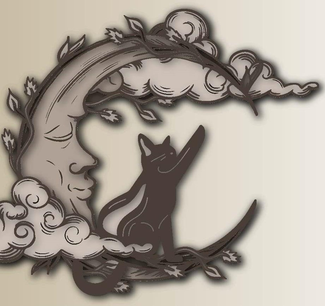 Cat on Moon Mandala SVG: Multilayer Laser Cut File (digital Download ...