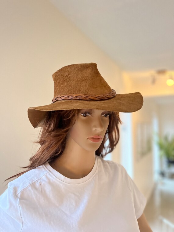 Vintage 70s Woodstock style suede wide brim cowboy hat - Gem