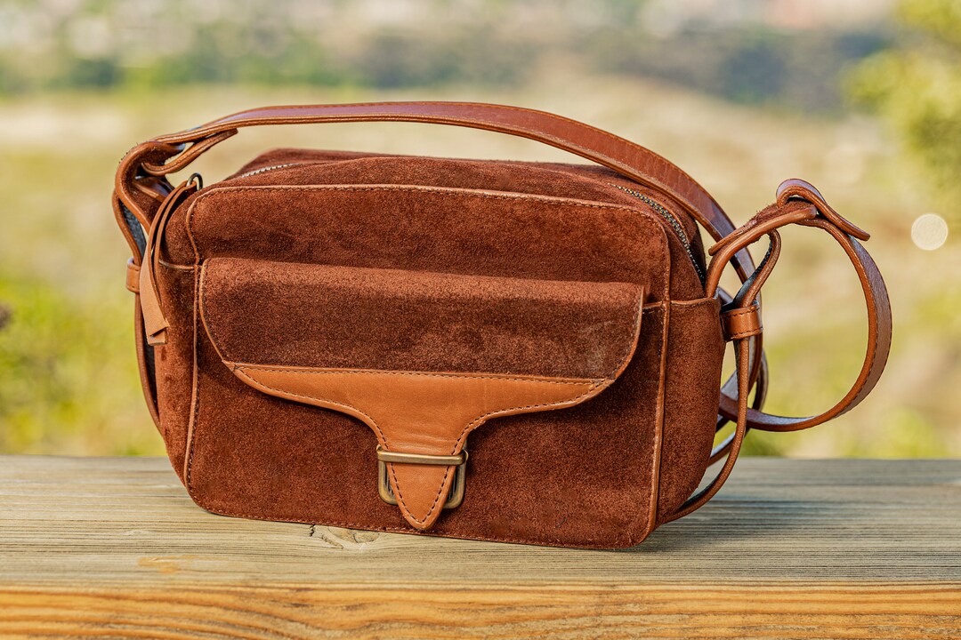 Suede Saddle Crossbody Bag, Handmade Shoulder Suede Bag, Mini Messenger ...