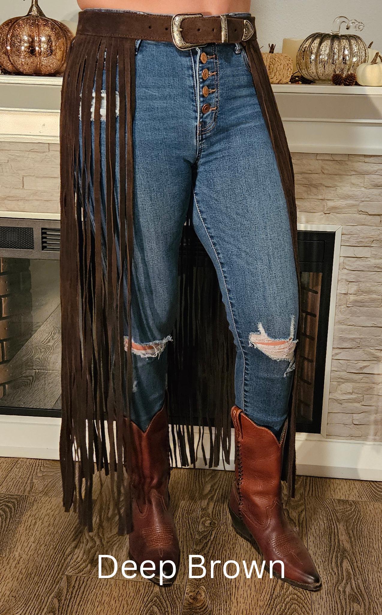Handmade Suede Leather Long Fringe Belt: Western Fashion - Etsy