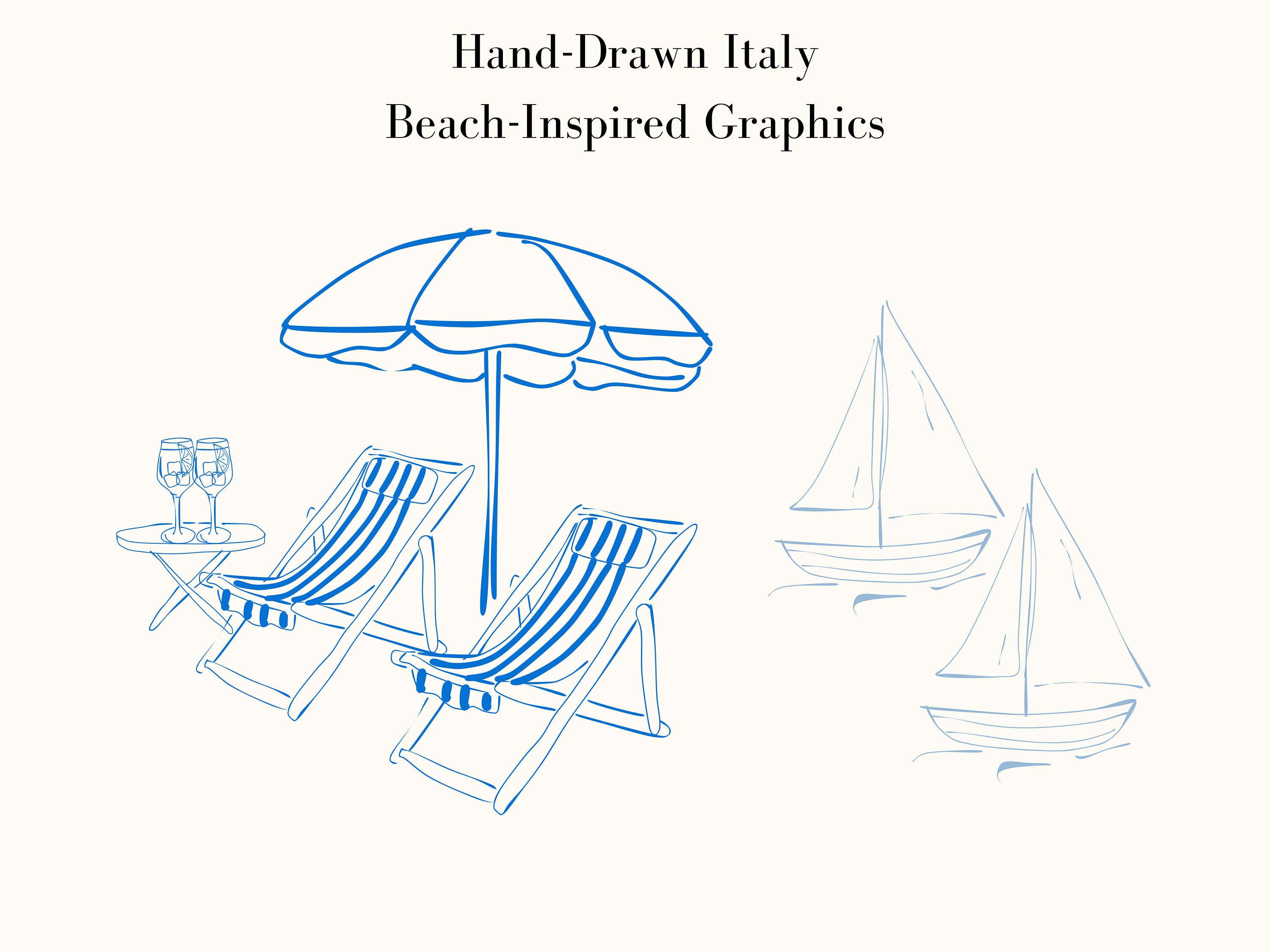 Set of 2 Italy Beach Posters, Beach Poster With Beach Chairs, Umbrella ...