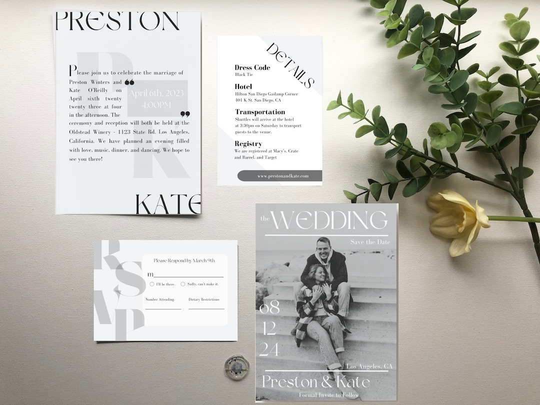 Magazine Wedding Invitation Suite, Editable Wedding Templates, Modern ...