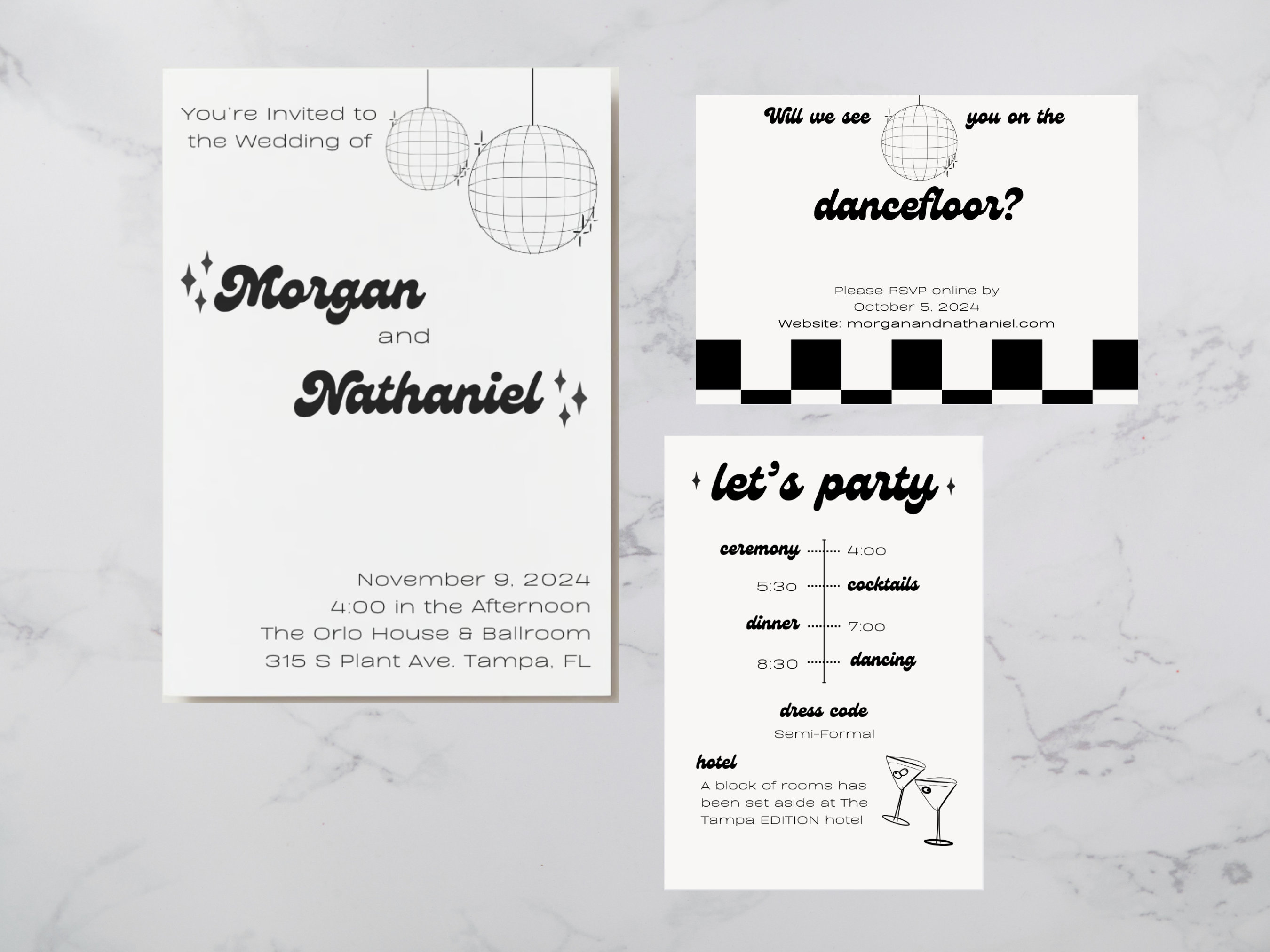 Disco Ball Wedding Invitation Suite, Editable Wedding Templates, Modern ...