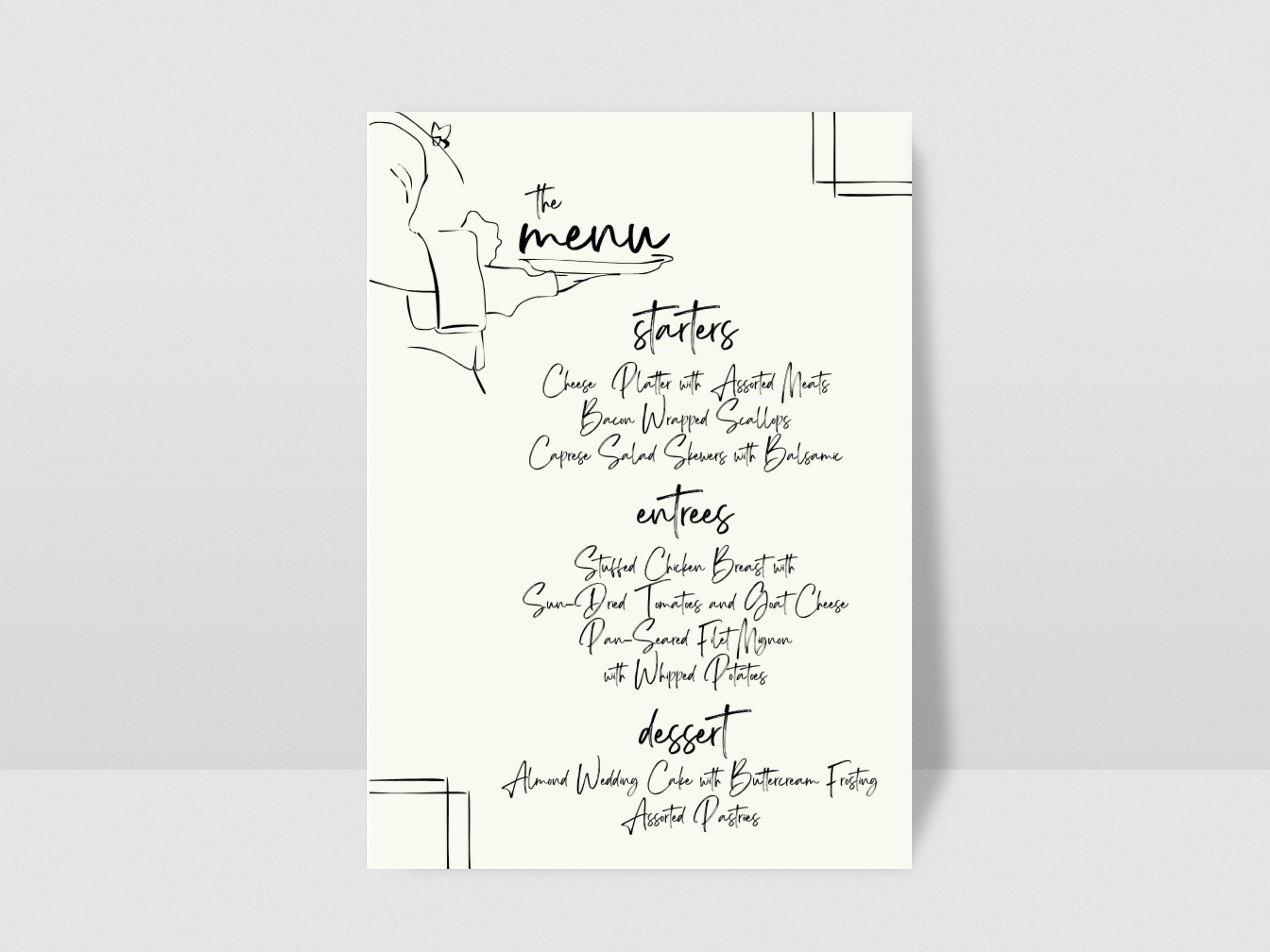 Wedding Dinner Menu With Hand-drawn Details, Editable Wedding Templates ...