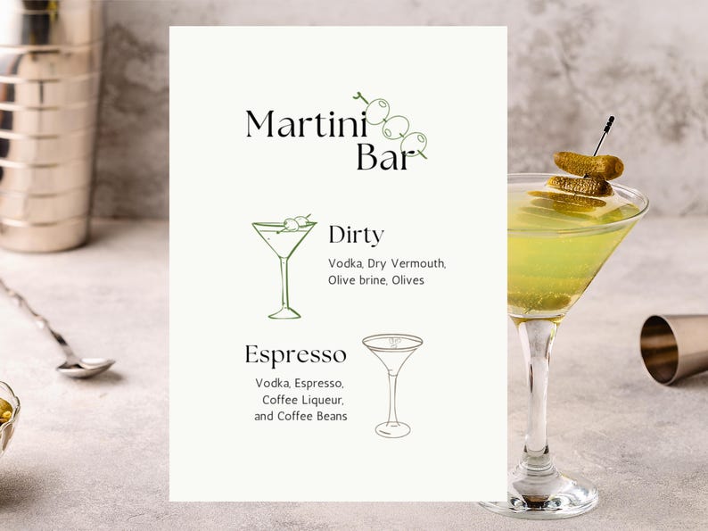 Martini Bar Sign With Hand-drawn Details, Editable Event and Wedding ...