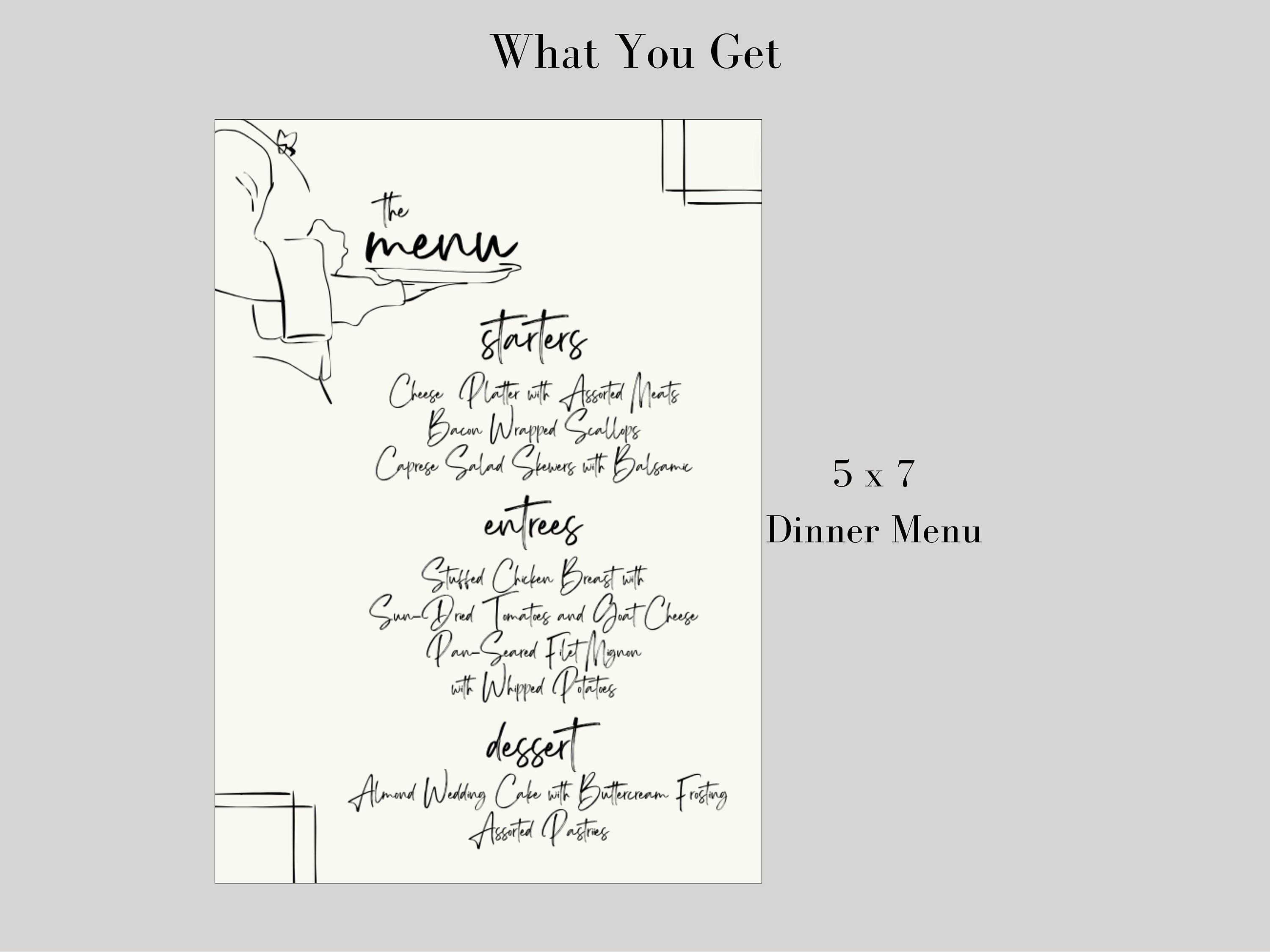 Wedding Dinner Menu With Hand-drawn Details, Editable Wedding Templates ...