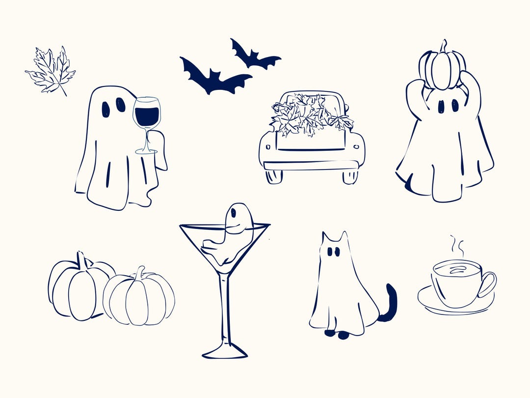 Hand Drawn Fall Doodles, Halloween Illustrations, Ghost Drawings Clip ...