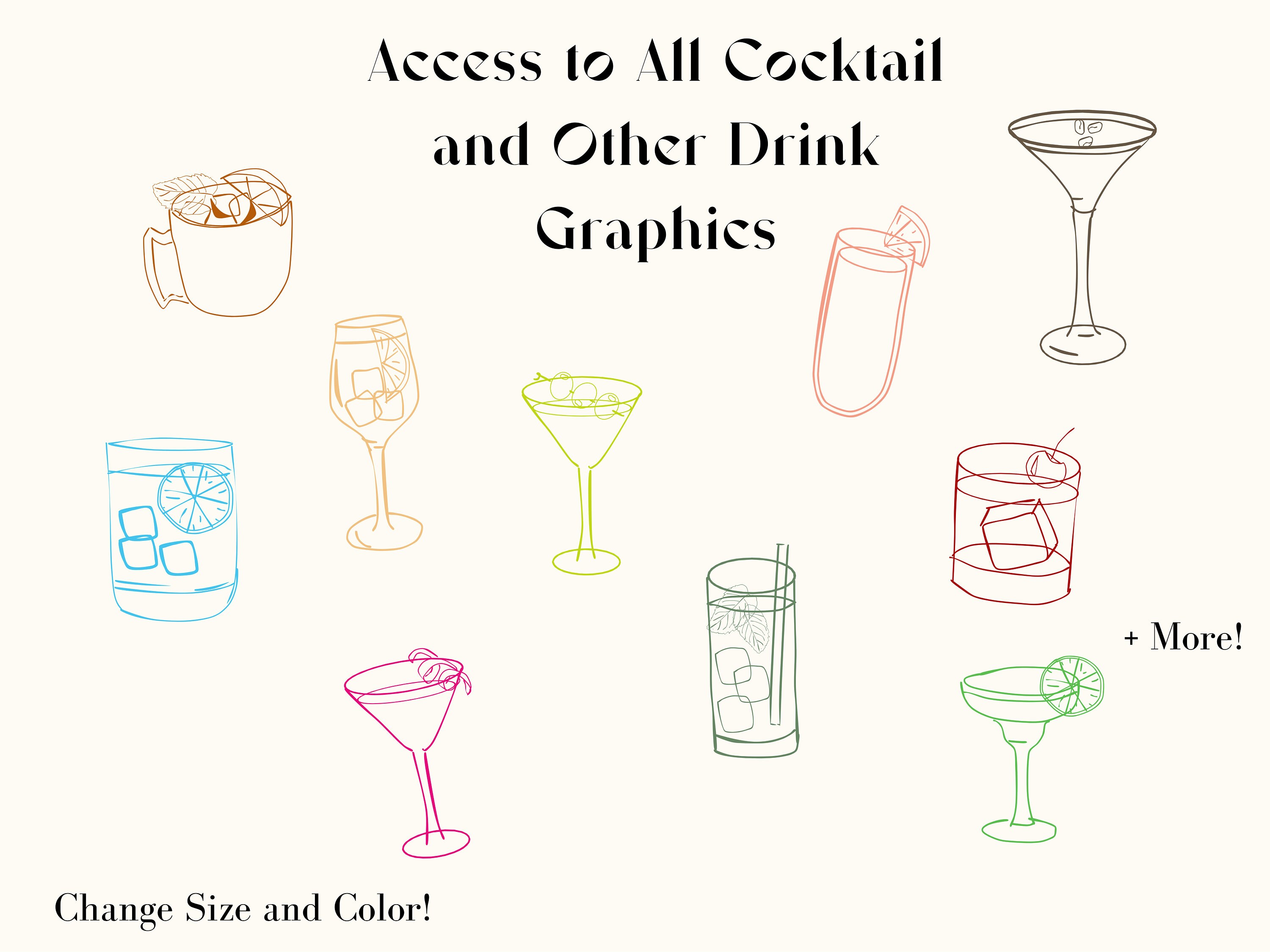 Wedding Bar and Cocktails Signs With Hand-drawn Details, Editable Event ...