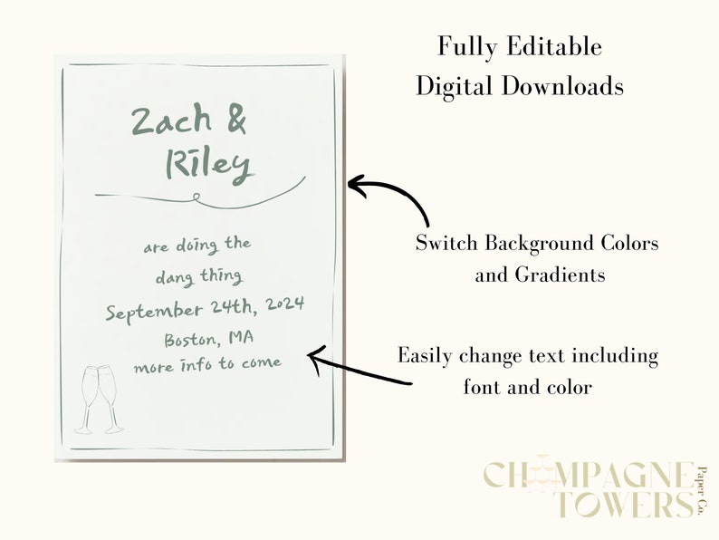 Hand-drawn Wedding Save the Date, Editable Wedding Templates ...