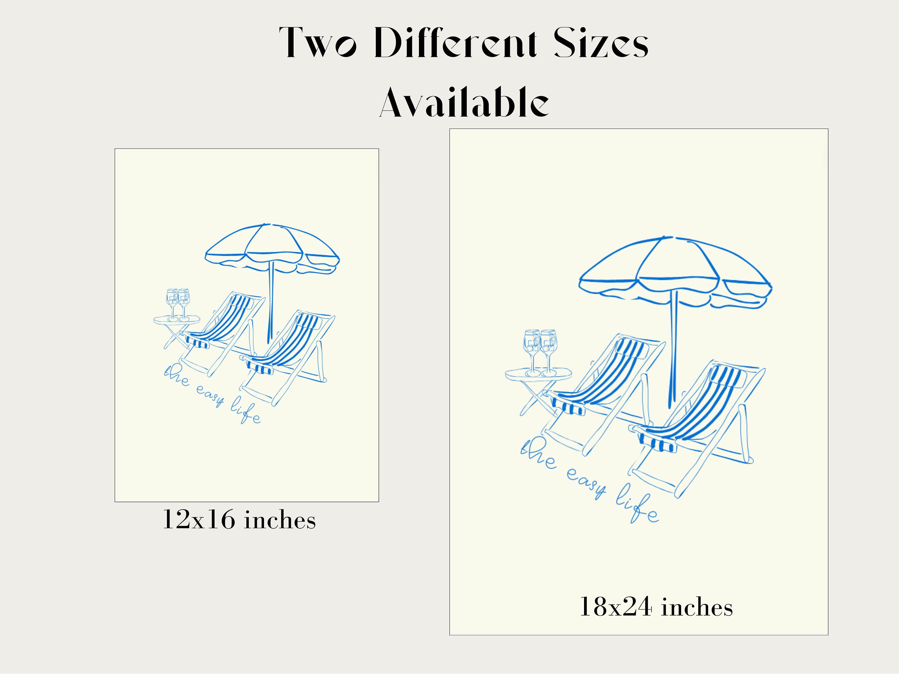 Set of 2 Italy Beach Posters, Beach Poster With Beach Chairs, Umbrella ...