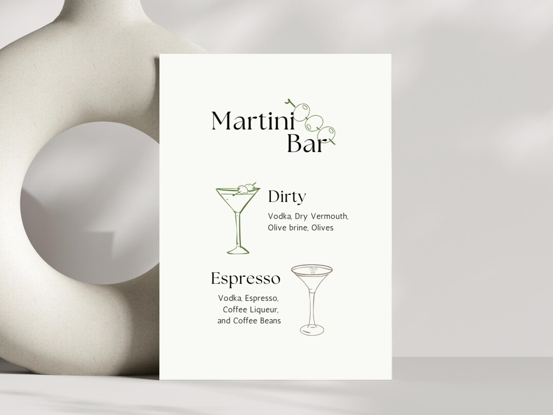 Martini Bar Sign With Hand-drawn Details, Editable Event and Wedding ...