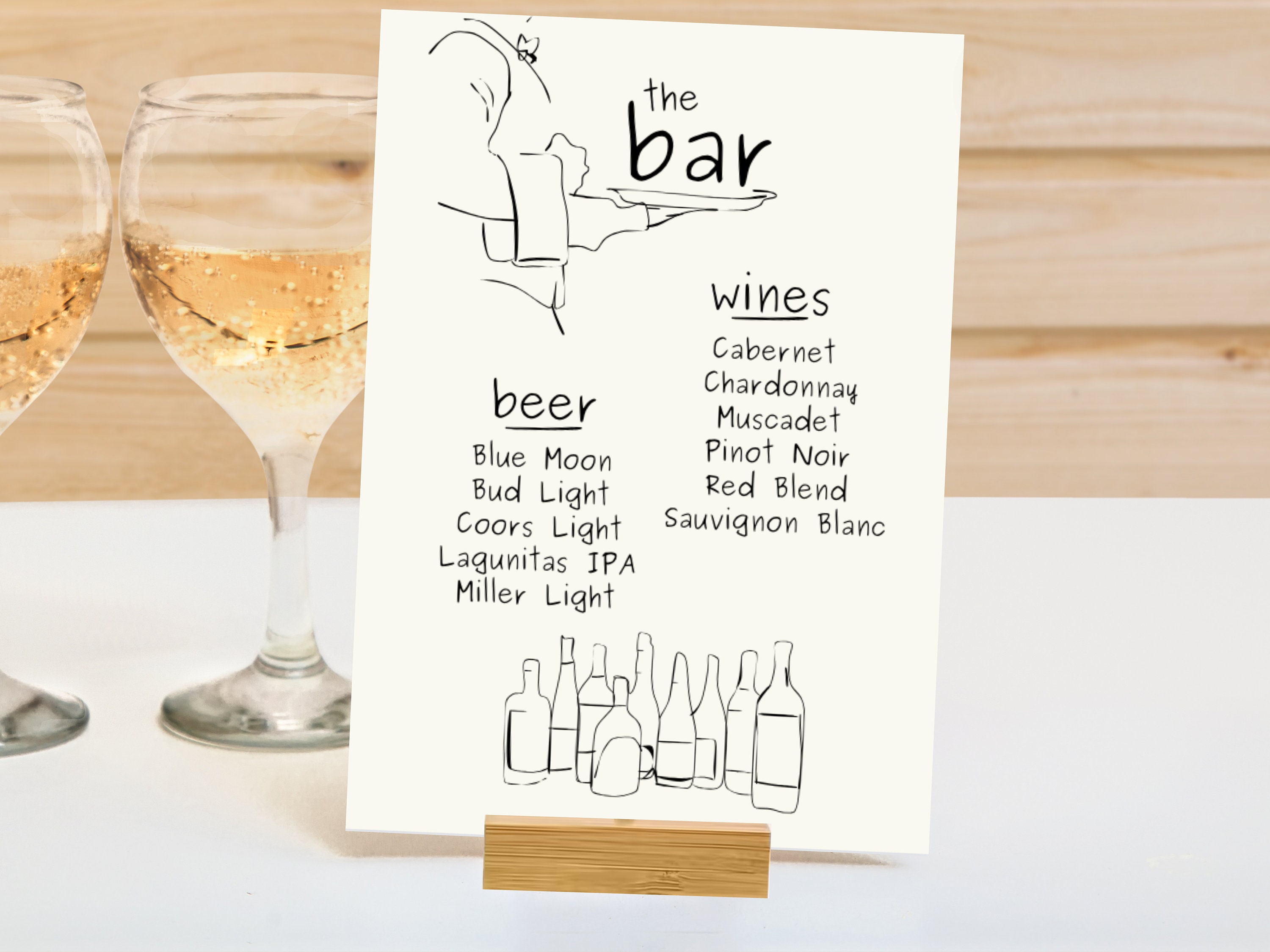 Wedding Bar and Cocktails Signs With Hand-drawn Details, Editable Event ...