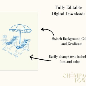 Set of 2 Italy Beach Posters, Beach Poster With Beach Chairs, Umbrella ...