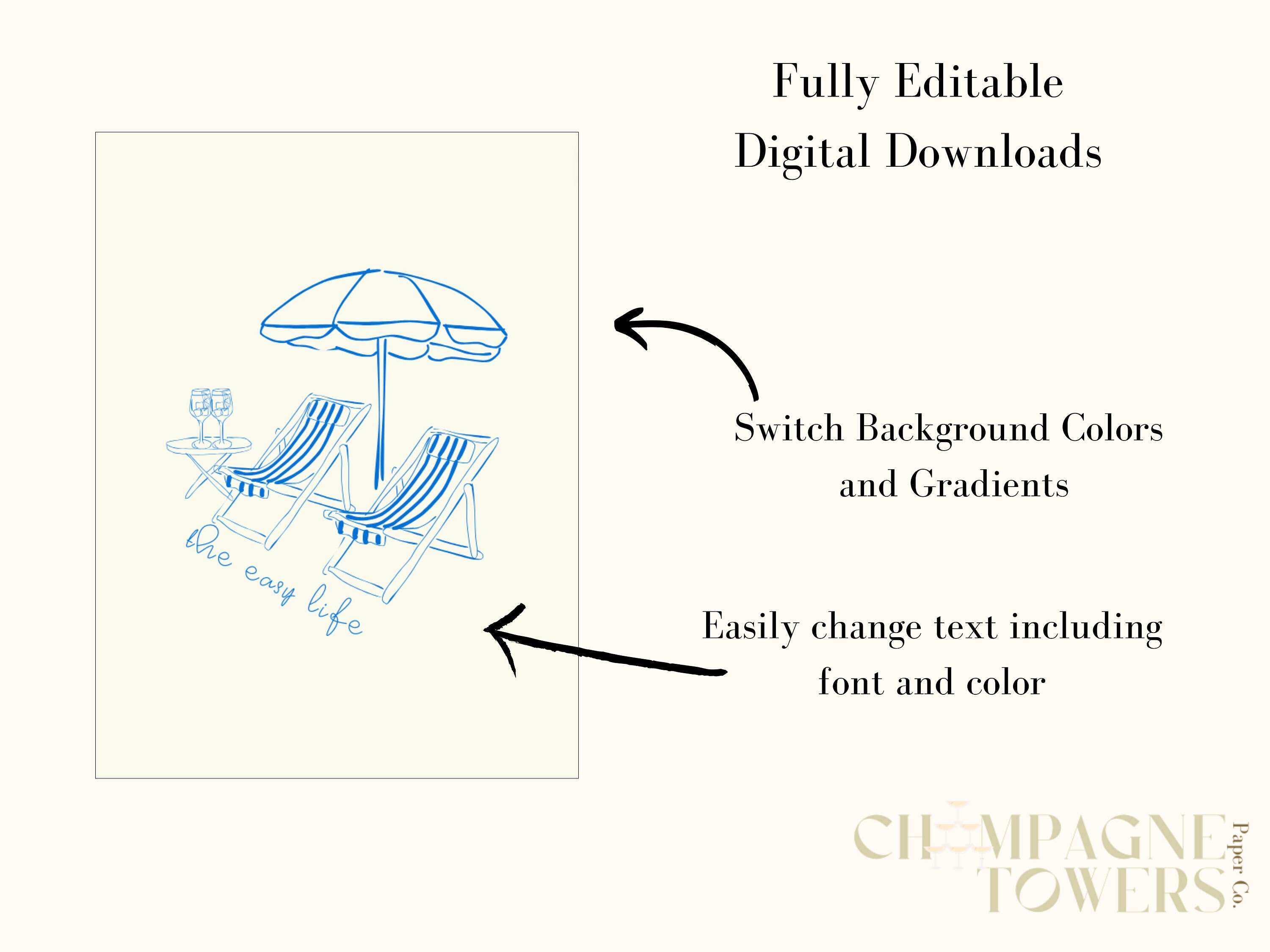 Set of 2 Italy Beach Posters, Beach Poster With Beach Chairs, Umbrella ...