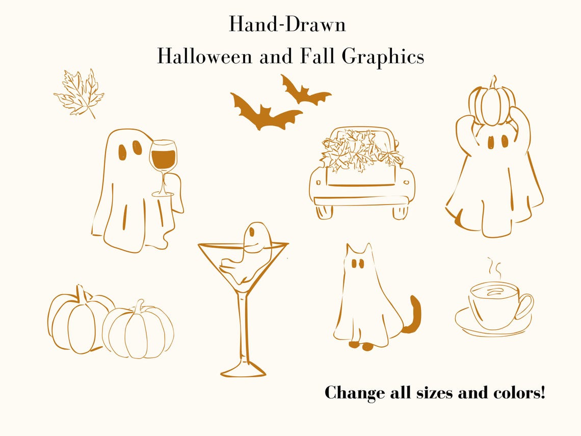 Hand Drawn Fall Doodles, Halloween Illustrations, Ghost Drawings Clip ...