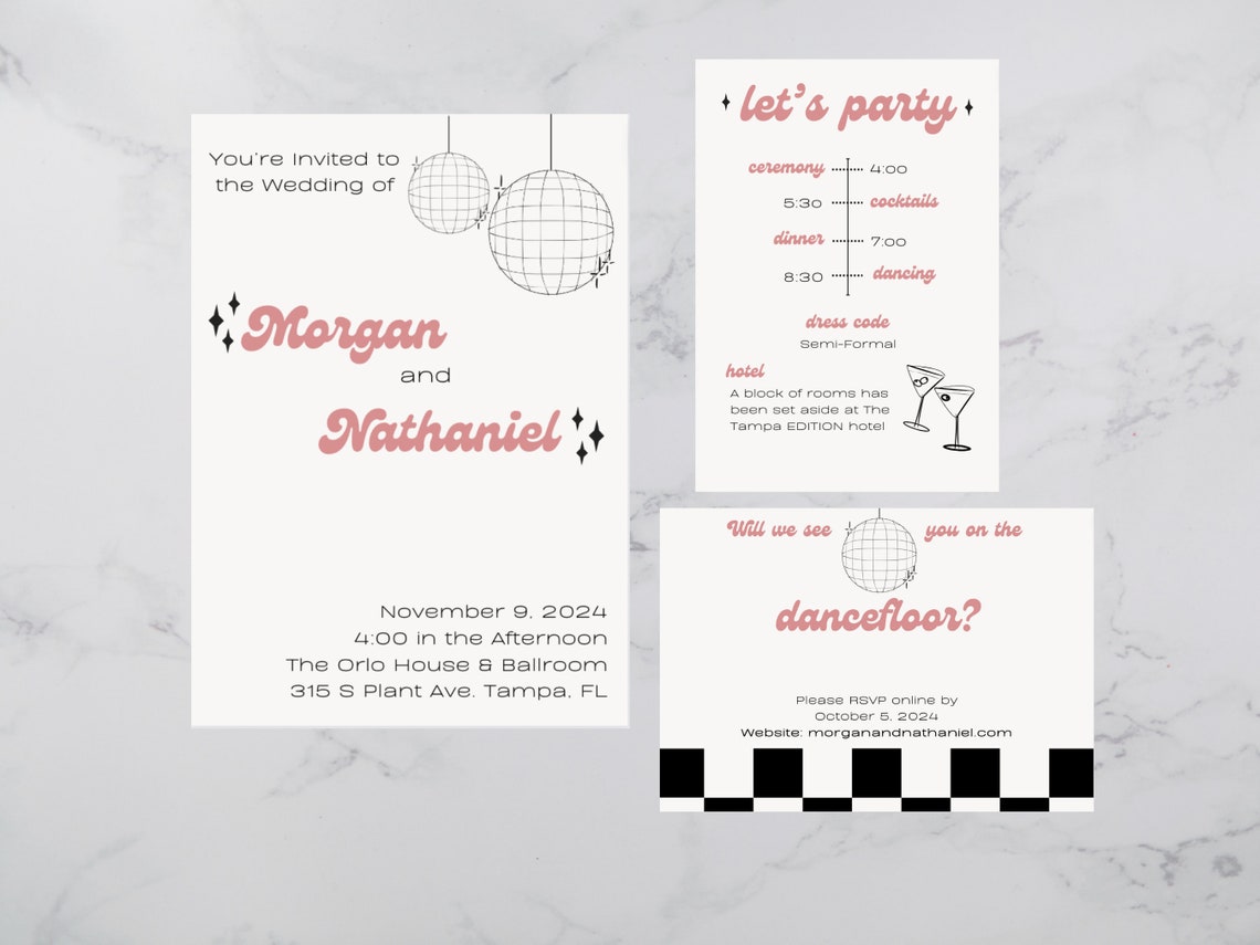 Disco Ball Wedding Invitation Suite, Editable Wedding Templates, Modern ...