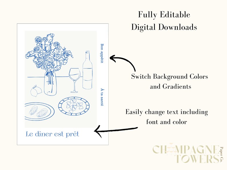 Le Diner Poster, Dinner Poster Template, Printable Drinks and Food ...