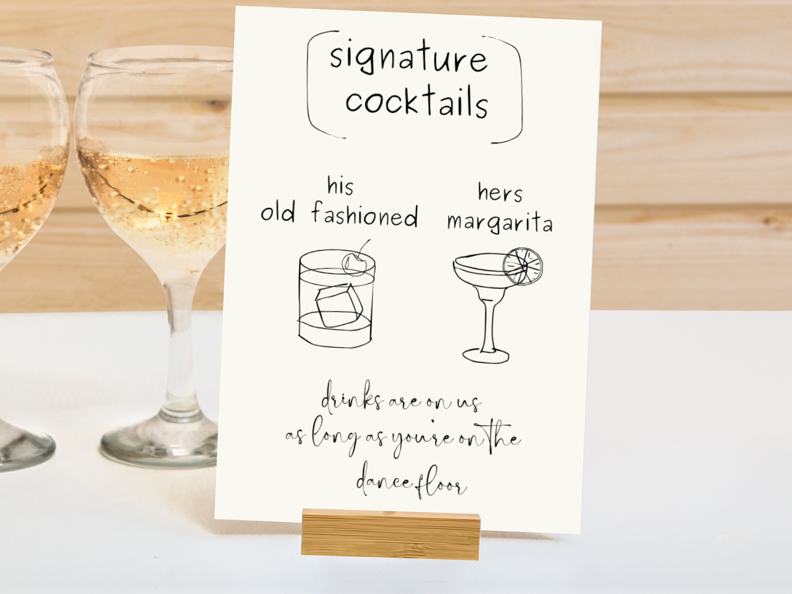 Wedding Bar and Cocktails Signs With Hand-drawn Details, Editable Event ...