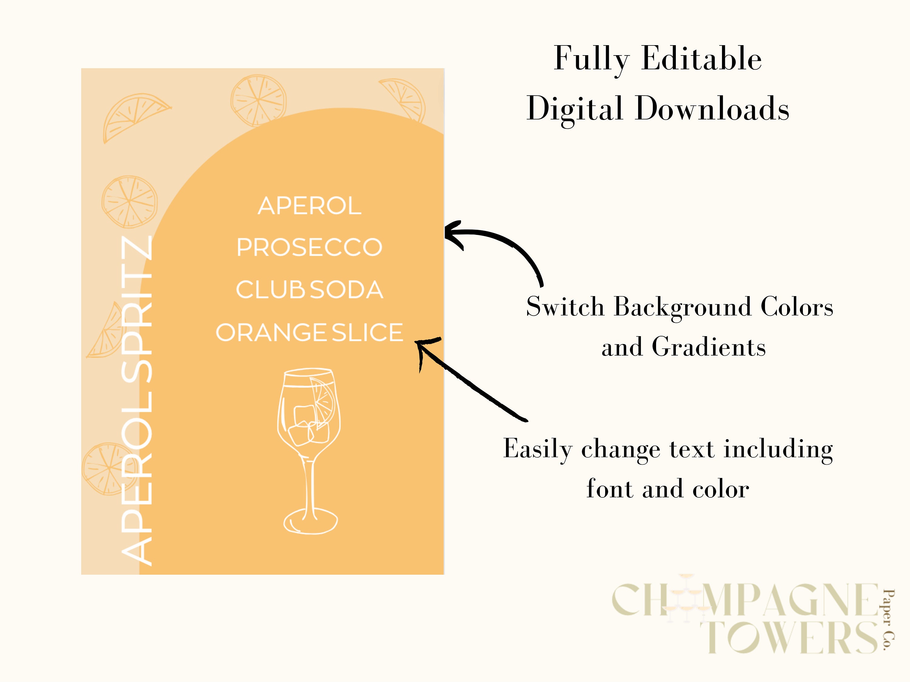 Aperol Spritz Bar Sign With Hand-drawn Details, Editable Event and ...