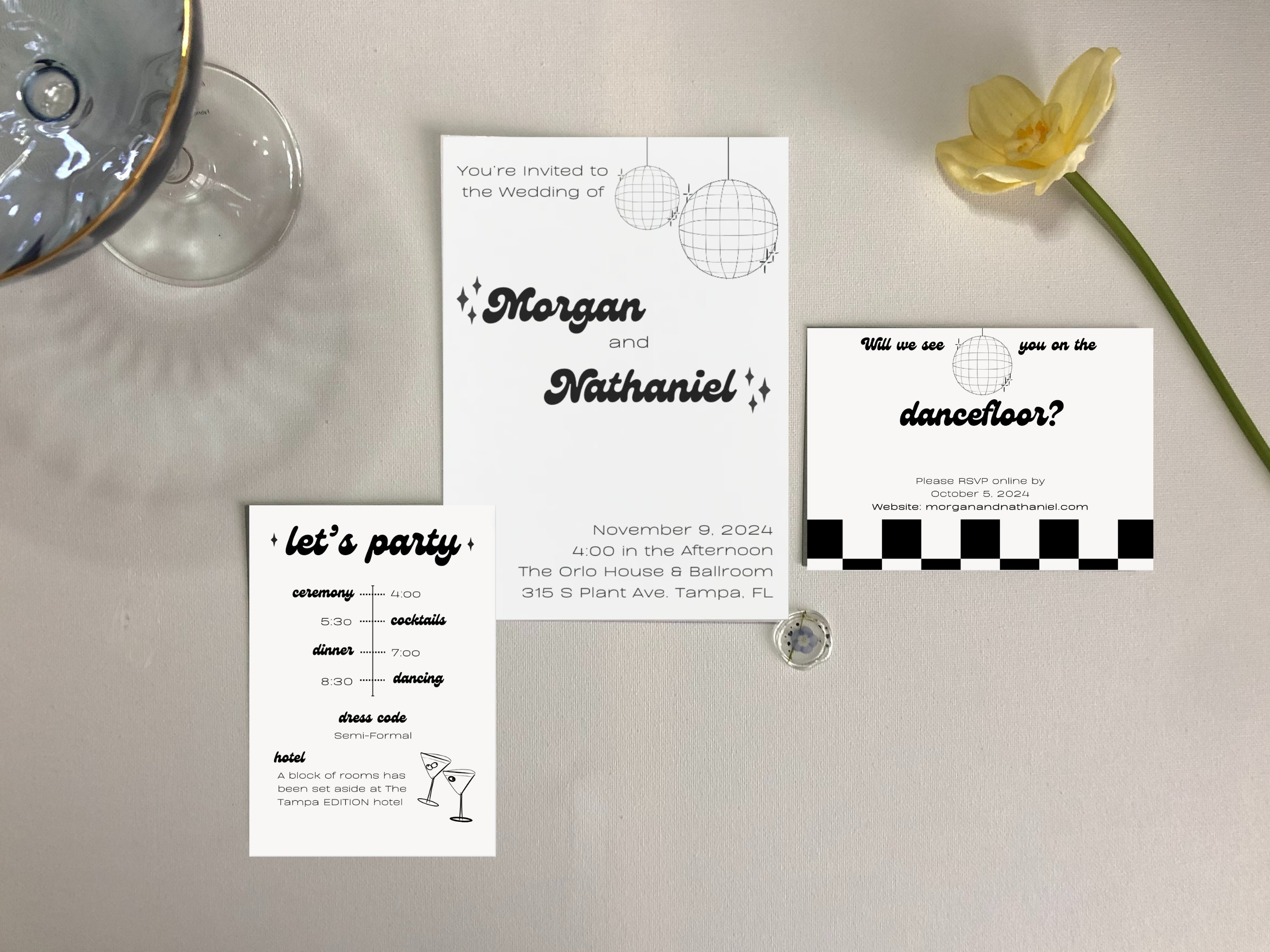 Disco Ball Wedding Invitation Suite, Editable Wedding Templates, Modern ...