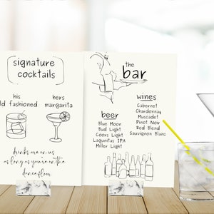 Wedding Bar and Cocktails Signs With Hand-drawn Details, Editable Event ...
