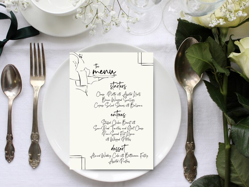 Wedding Dinner Menu With Hand-drawn Details, Editable Wedding Templates ...