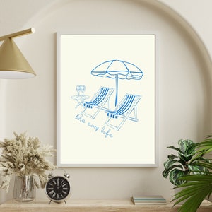 Set of 2 Italy Beach Posters, Beach Poster With Beach Chairs, Umbrella ...