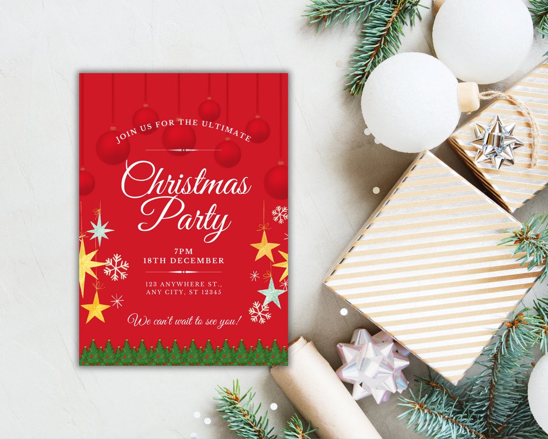 Invitación de fiesta editable, invitación de fiesta de Navidad ...