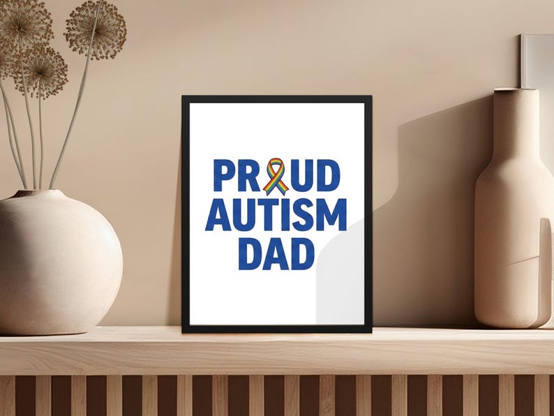 Proud Autism Dad Digital Download, Rainbow Ribbon, Autism Awareness ...