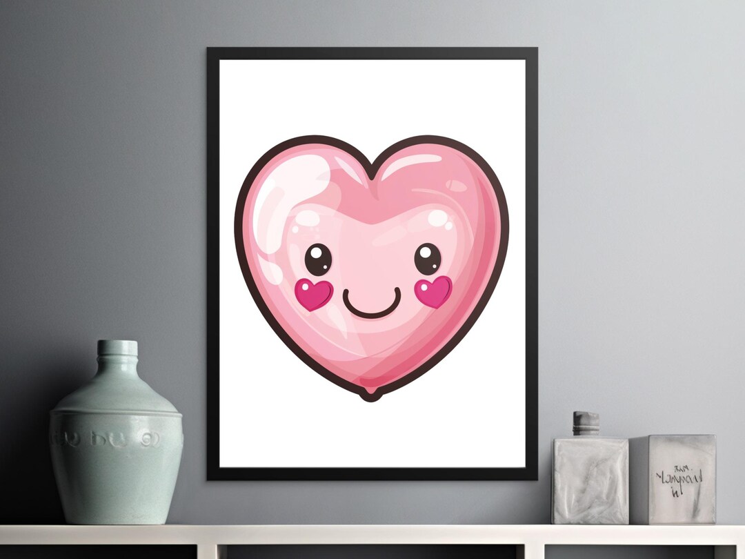 Cute Heart Face Digital , Valentine Clipart, Kawaii Design, Love Vector ...