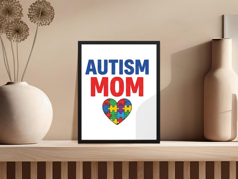 Autism Mom Digital, Puzzle Heart Image, Special Needs Awareness Graphic ...