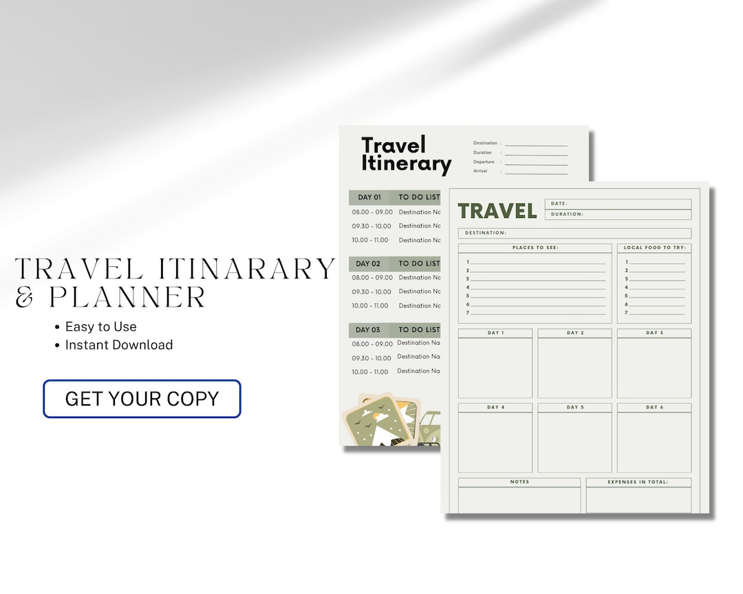 Printable Travel Itinerary, Printable Travel Planner, Trip Planner ...