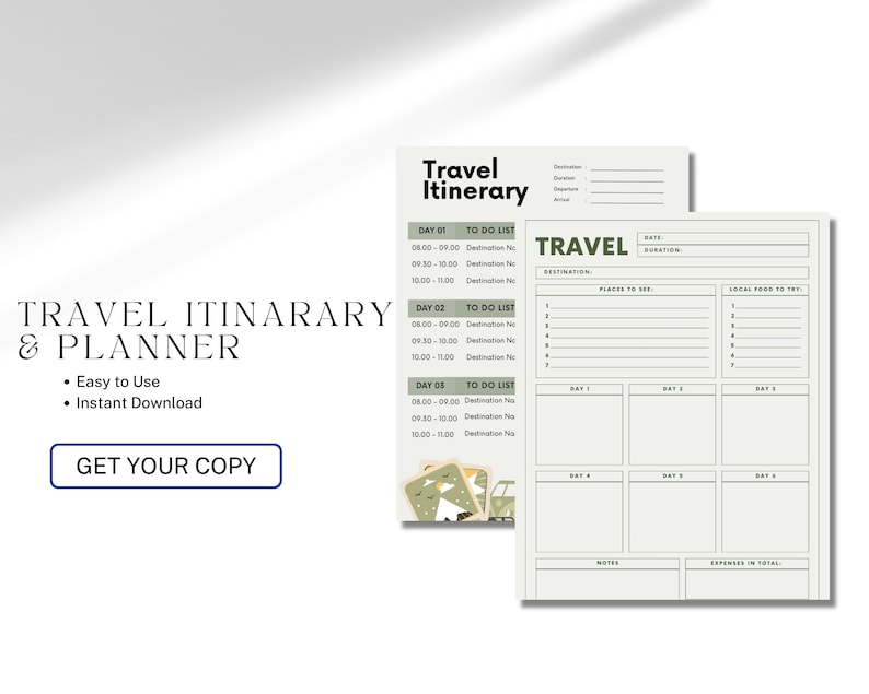 Printable Travel Itinerary, Printable Travel Planner, Trip Planner ...