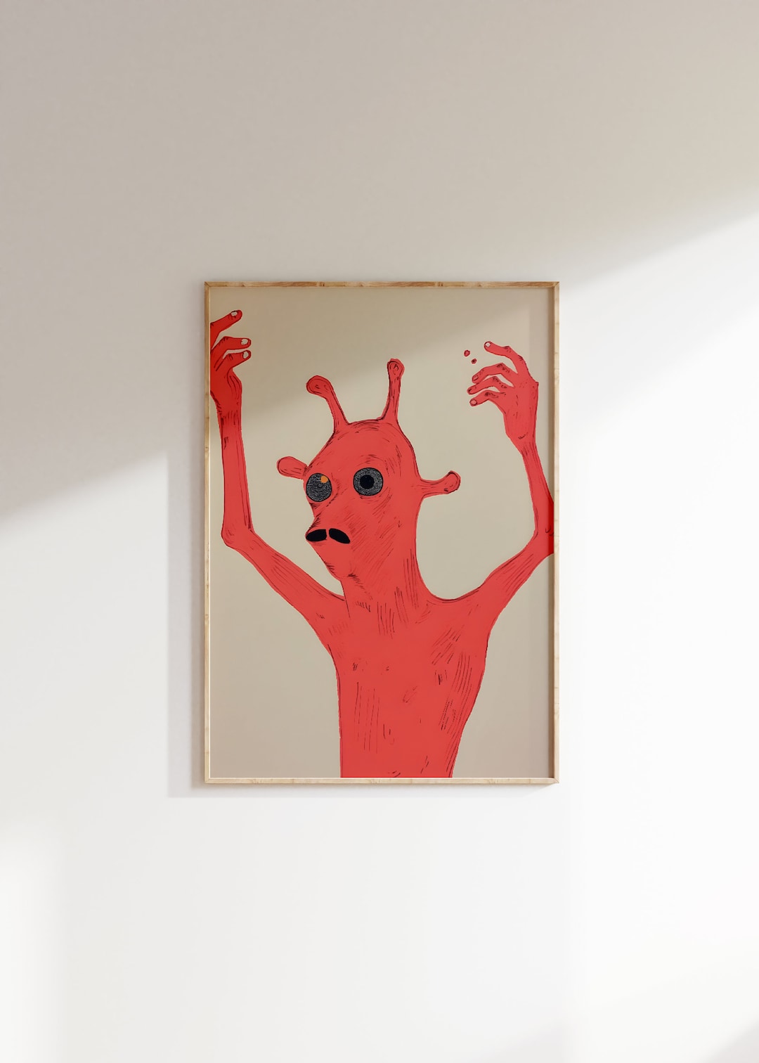 Quirky Monster Art Print - Vibrant Red Collectible Illustration, Unique ...