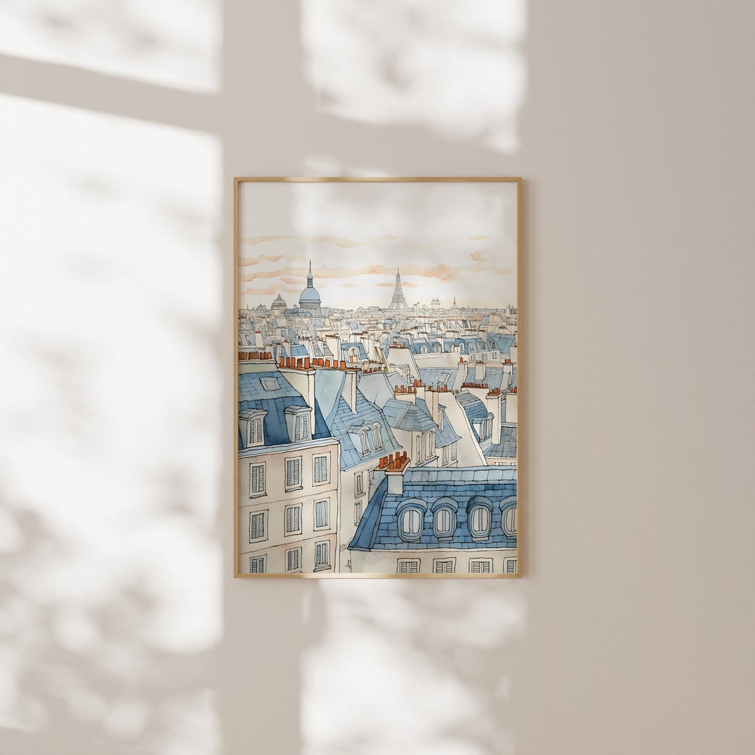 Parisian Rooftops Watercolor Print - Paris Skyline Illustration, Eiffel ...