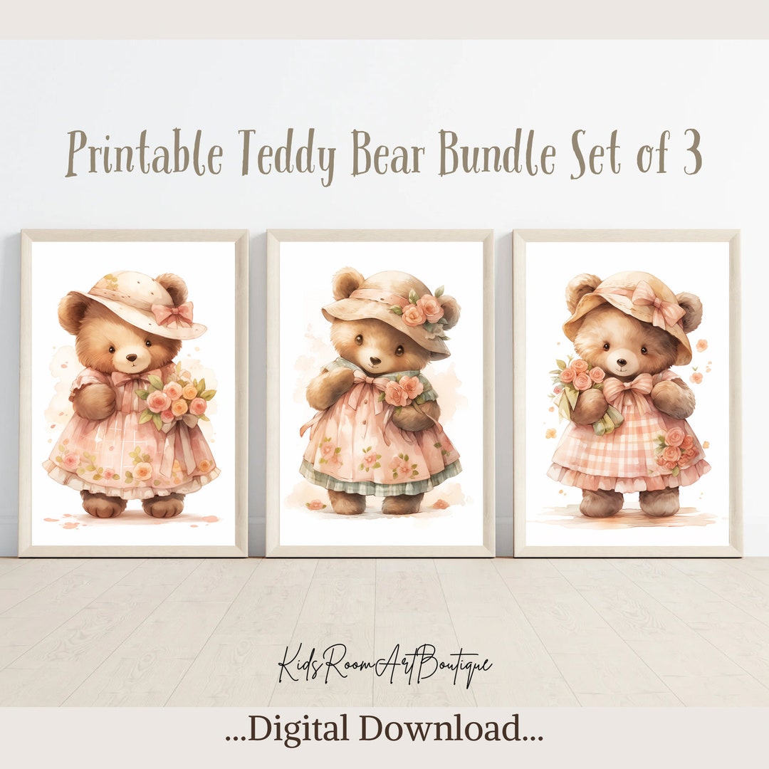 Printable Teddy Bear Bundle Set of 3 Nursery Art Prints Kids Room ...
