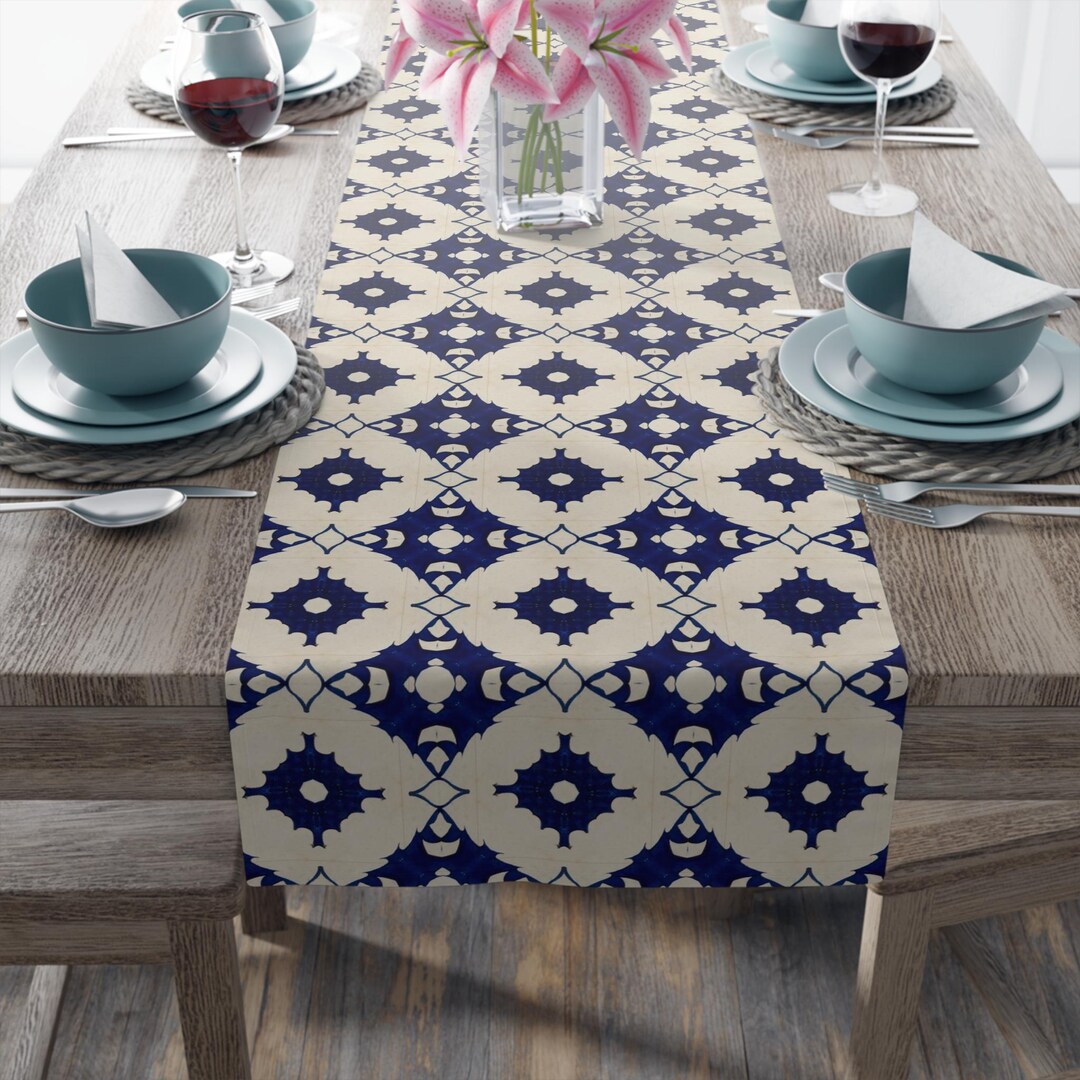 Intense Blue Table Runner Blue Mosaic Polyester Table Runner Mosaic ...