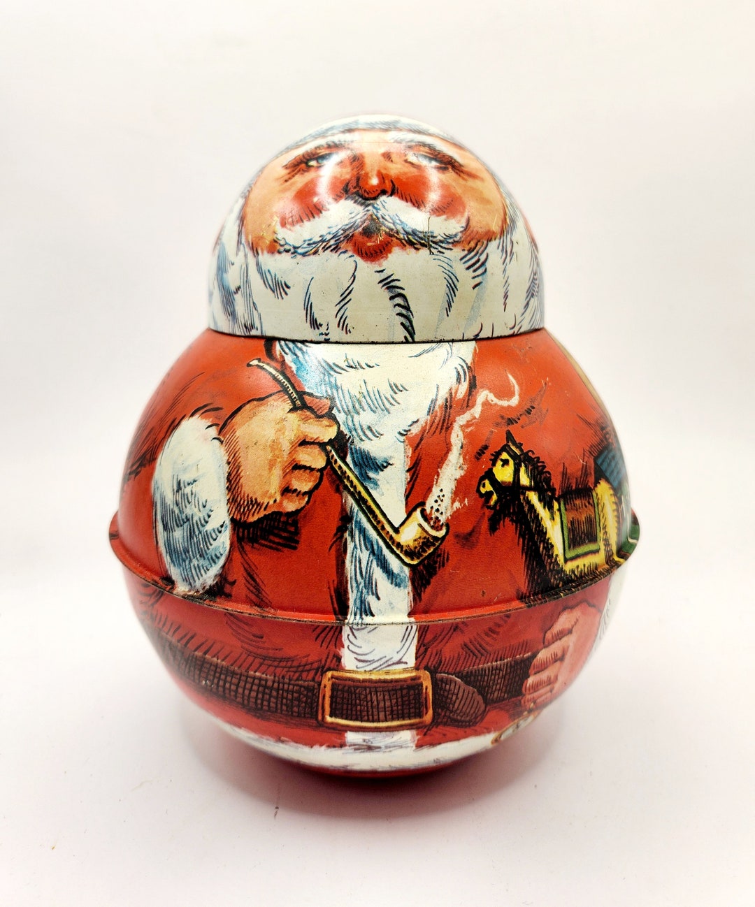 Cheinco Roly Poly Santa Tin 1980 Decorative Christmas Tin Made in USA ...