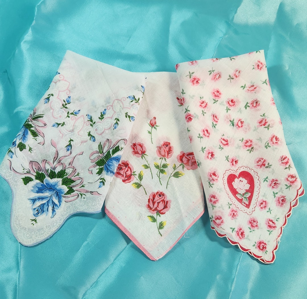 Large Mid Century Vintage Lot of 3 Large Hankercheifs Hanky Woven ...