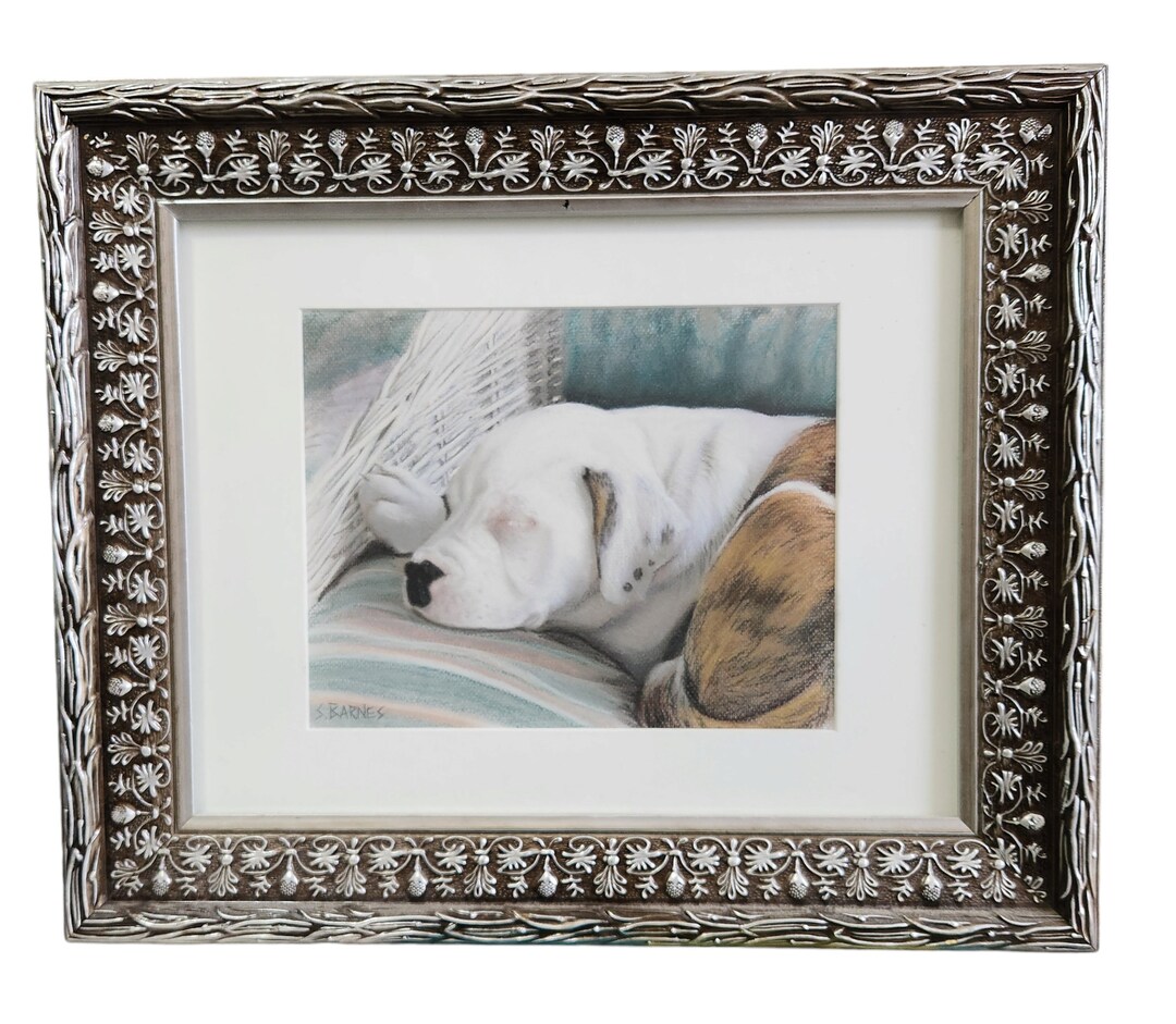 American Bulldog Original Pastel Painting in Frame Ready to Hang White ...