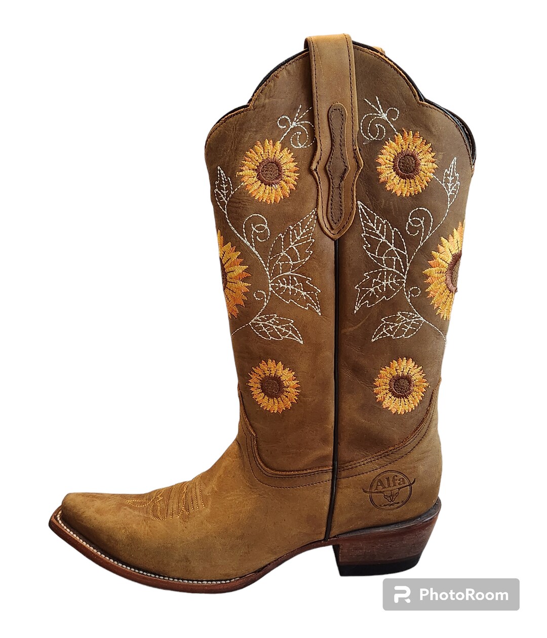 Vintage Alfa Handmade Leather Sunflower Cowgirl Cowboy Boots Nubuck ...