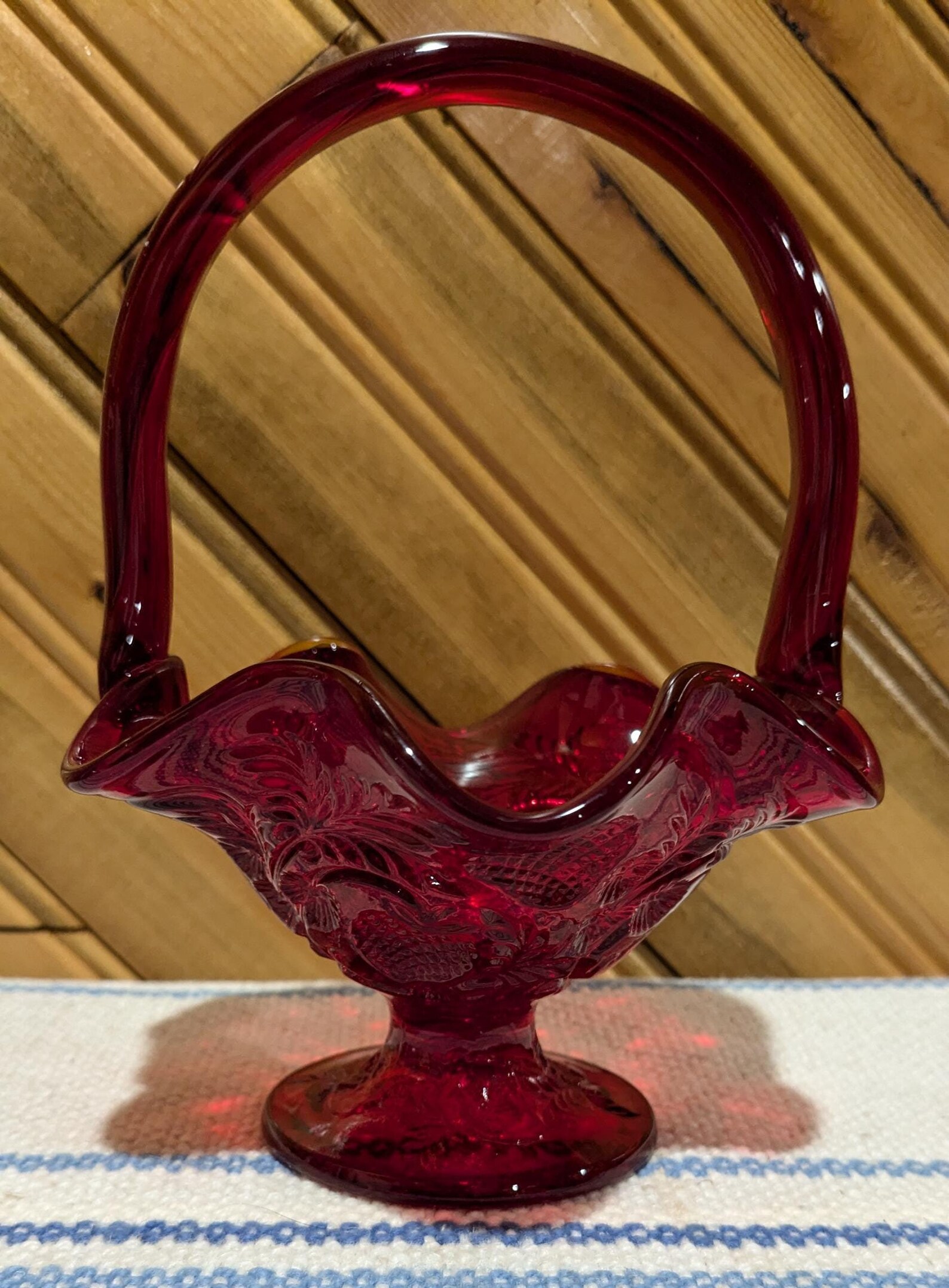 Vintage, Hand Made, Fenton Art Glass, Ruby Red, Strawberry Pattern ...