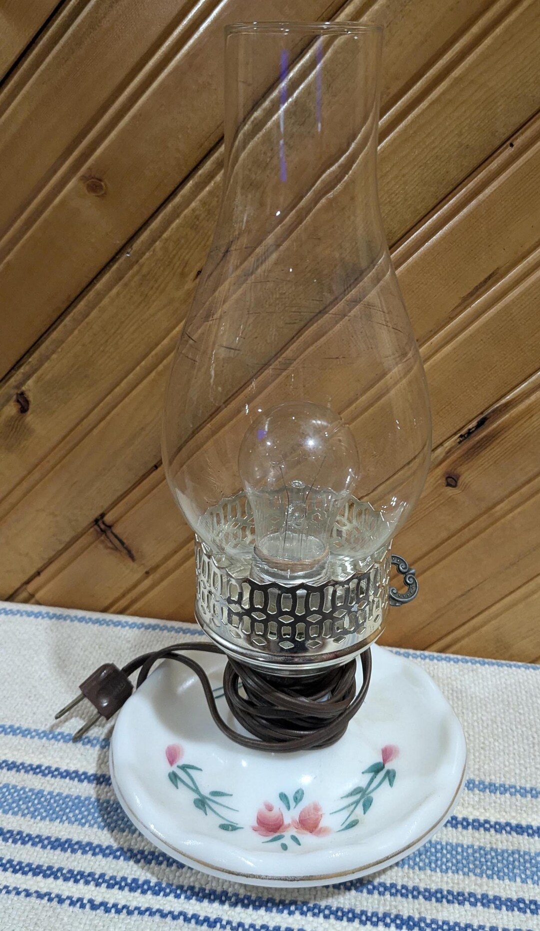 Vintage, Hand Painted, Milk Glass, Hobnail, Table Lamp, Milk Glass, Bed ...