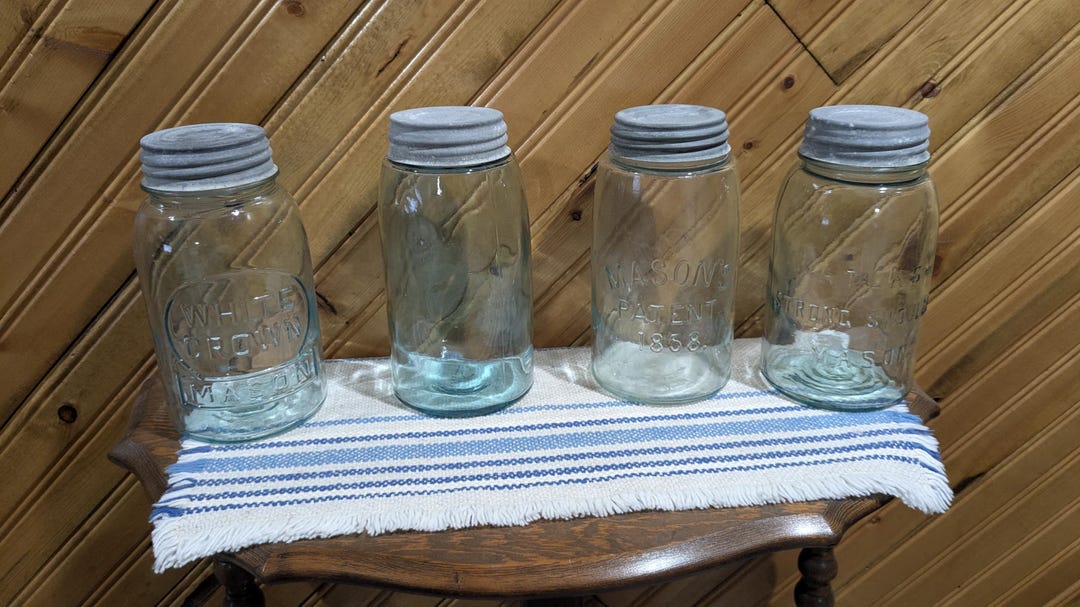 Vintage, Antique, White Crown, Mason 1858, Atlas Strong Mason, Aqua ...