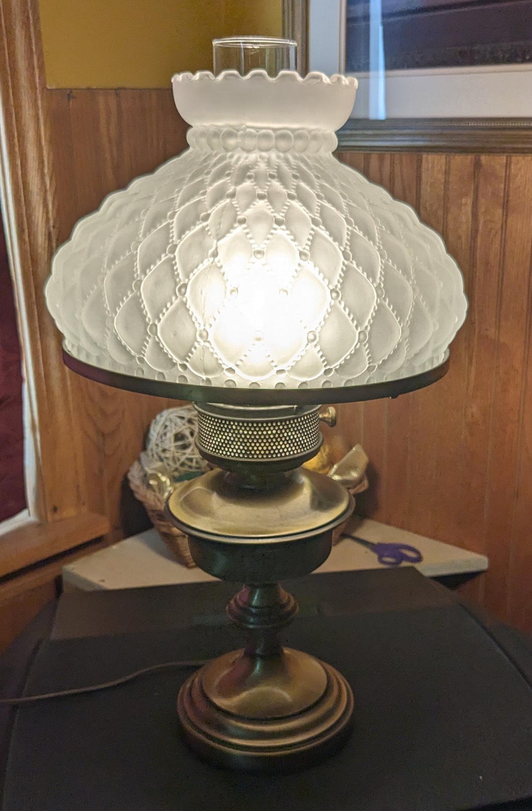 Vintage,oil Style, Hurricane Brass Table Lamp, With a Satin, Diamond ...