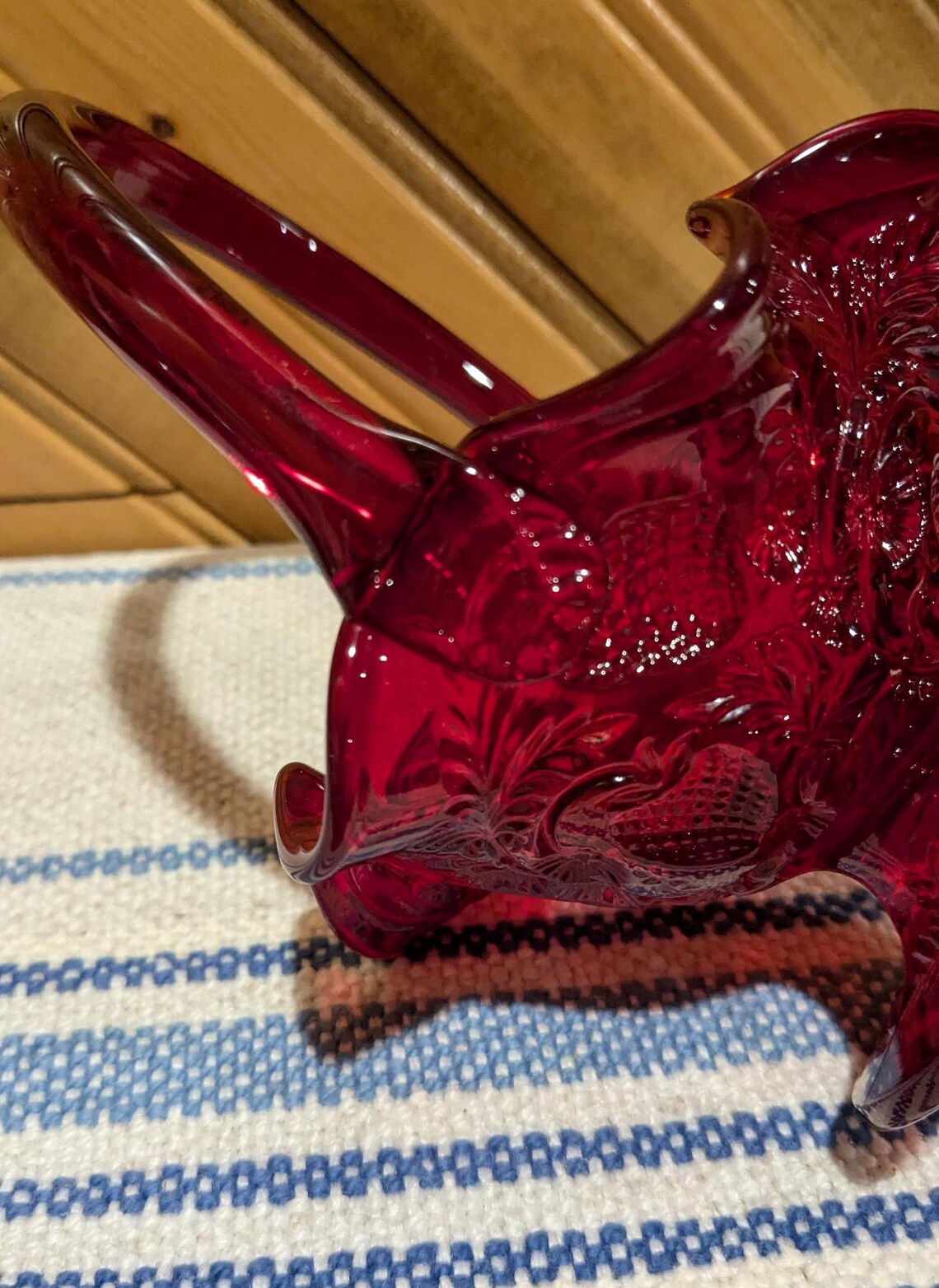 Vintage, Hand Made, Fenton Art Glass, Ruby Red, Strawberry Pattern ...