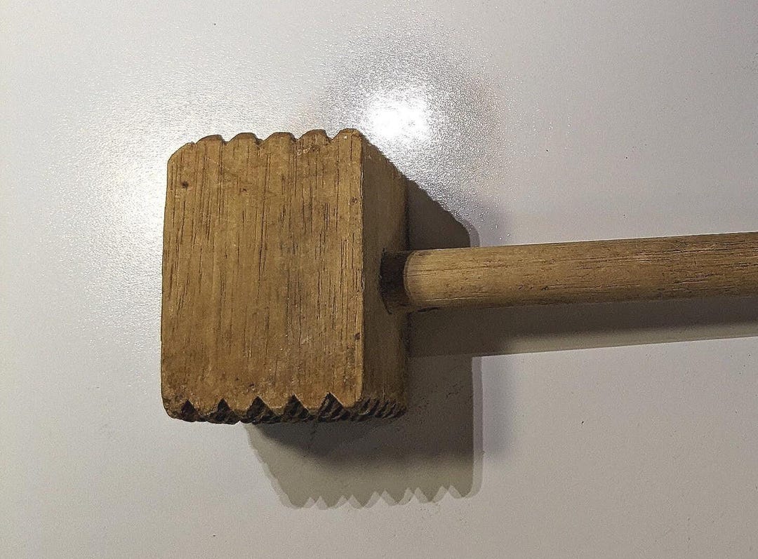 Vintage Wooden Meat Tenderizer - Wood Hammer for Steaks - A Wooden ...