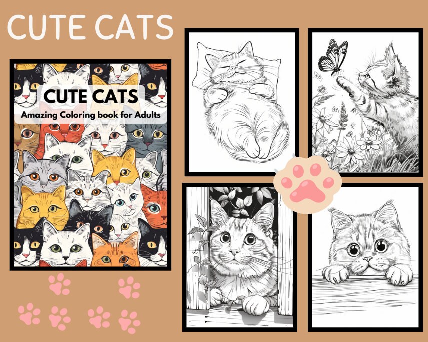 Cute Cats Amazing Coloring Book: Stress Relief and Relaxation Adult ...