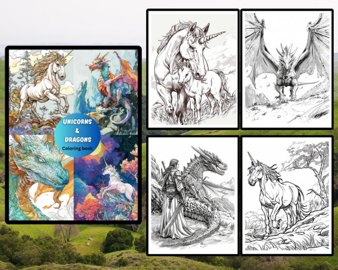 Dragons & Unicorns: Fantasy Coloring Book for Adults - Etsy